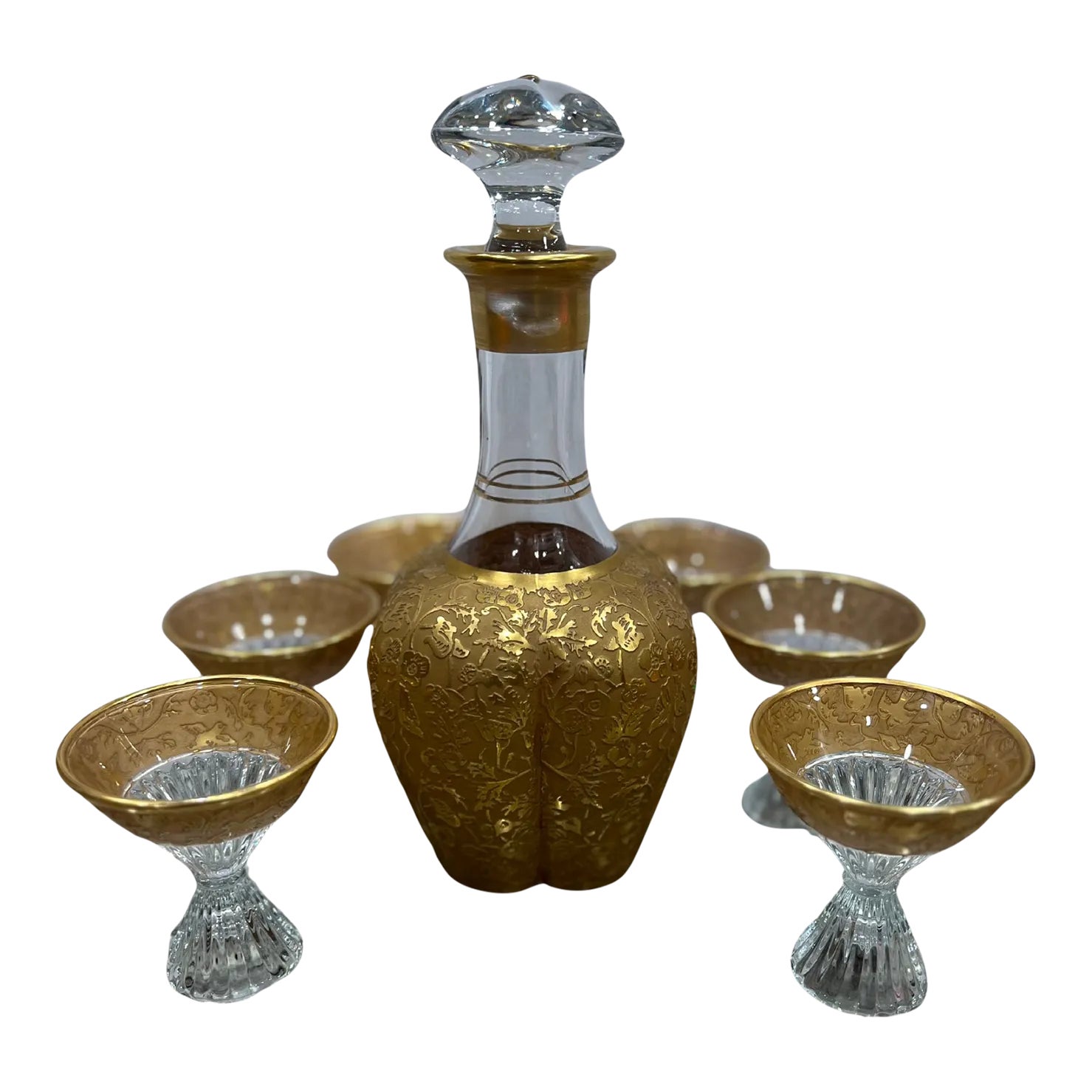 1930s Prohibition-Era 22k Gold Decanter & Glasses Set by Paden City- 7 ...