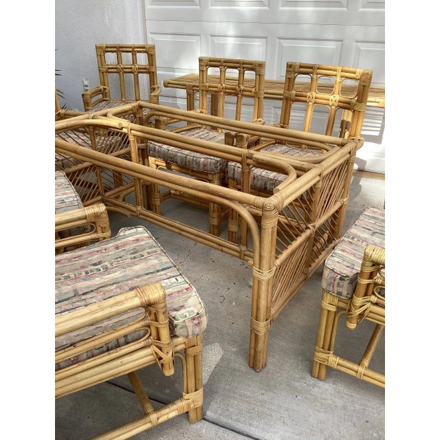 Vintage Rattan Dining Table 8 Chairs & Credenza Set, 10pc Set | Chairish