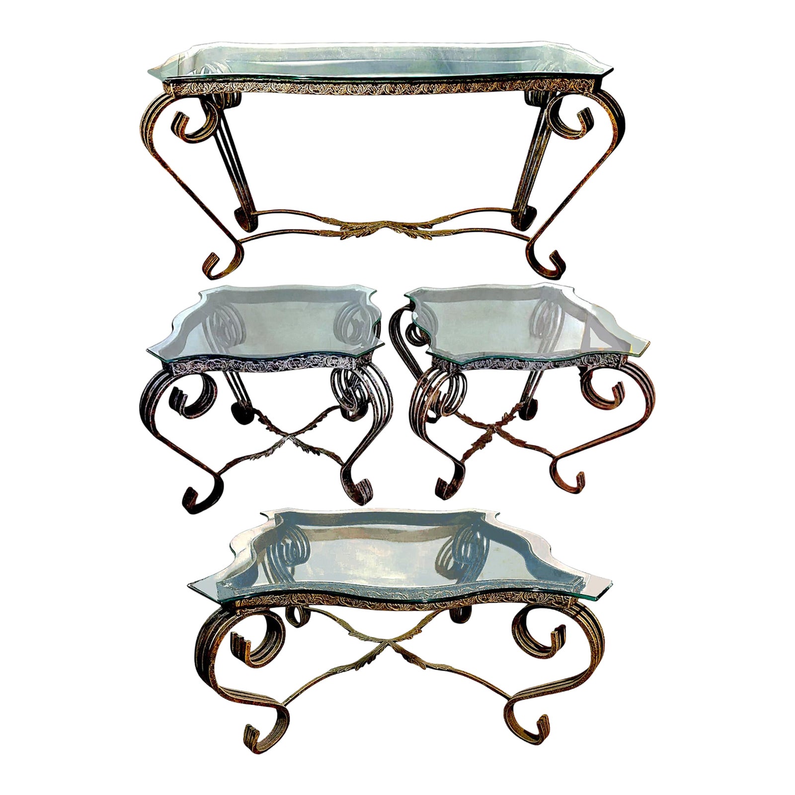 1980s Mid-Century Ornate Wrought Iron and Figural Glass Tables - 4 ...