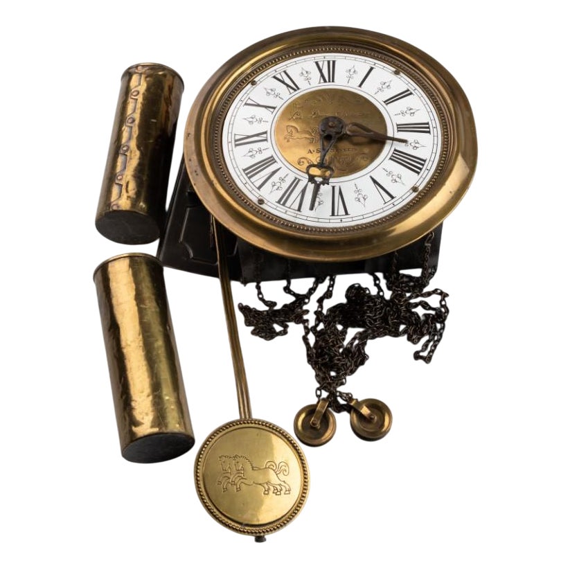 Antique French Engraved Horses Pendulum Clock in Brass | Chairish