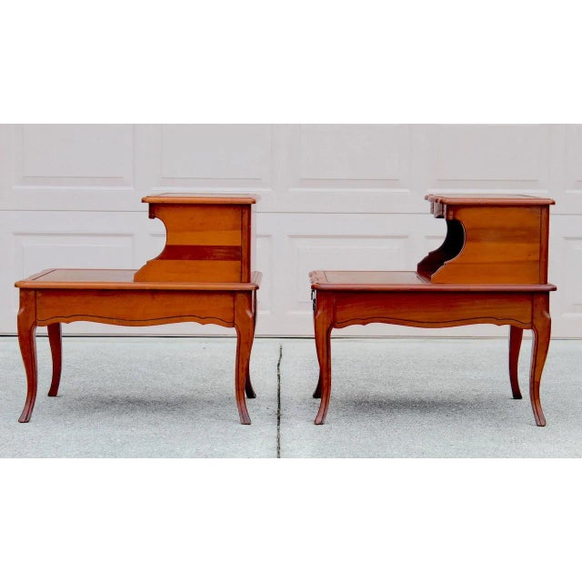 Pair of Vintage Two-Tier Leather Step Side Tables With Drawers | Chairish
