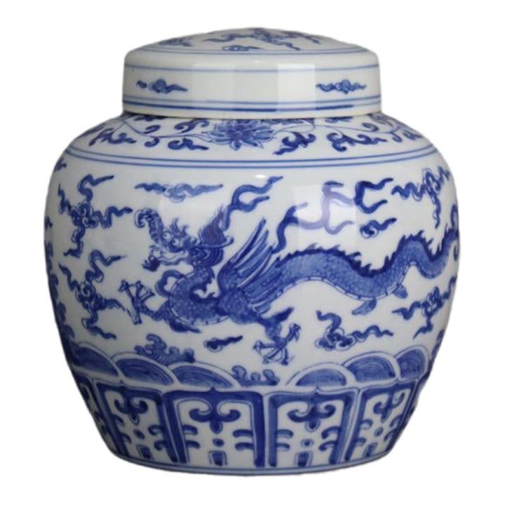 Early 20th Century Chinese Ceramic Tea Jar China Blue and White ...
