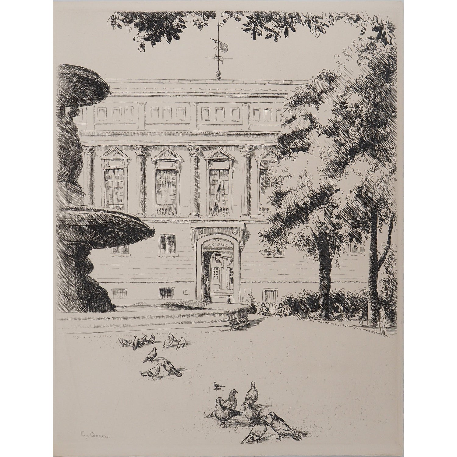 Eugene Corneau, Garden of the National Library, Engraving | Chairish