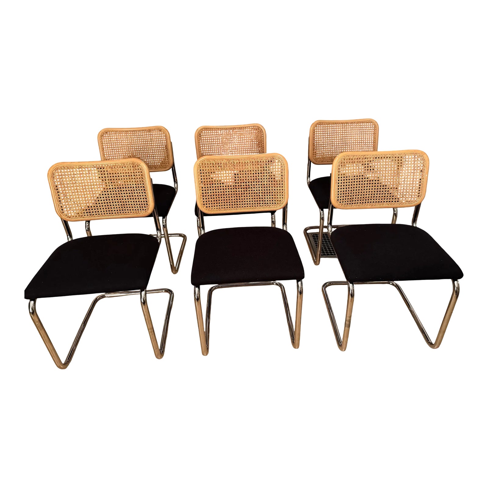 Knoll Cesca Armless Cane/Black Upholstered Chair - Set of 6 | Chairish
