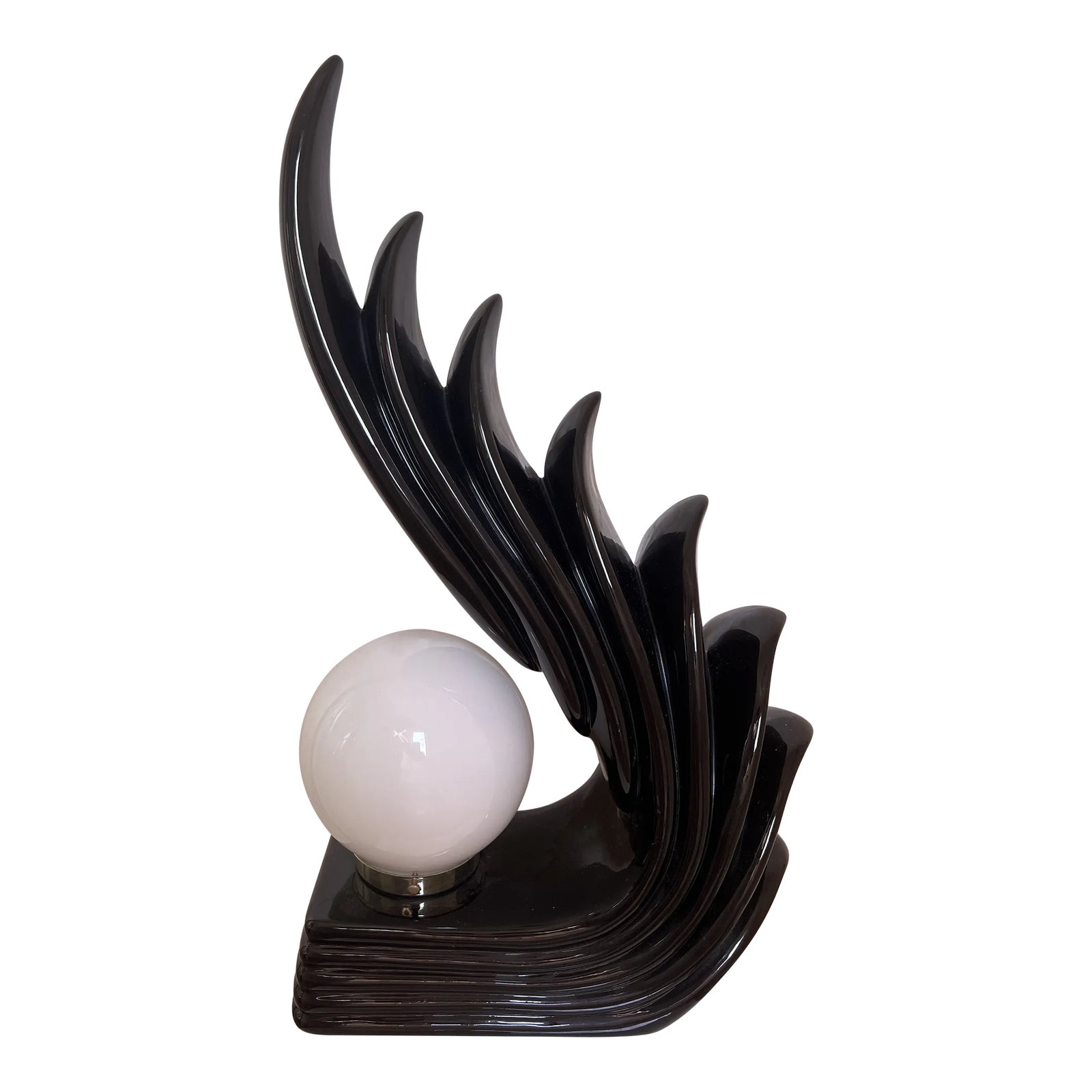 1980s Black Art Deco Cascade Wing Lamp | Chairish