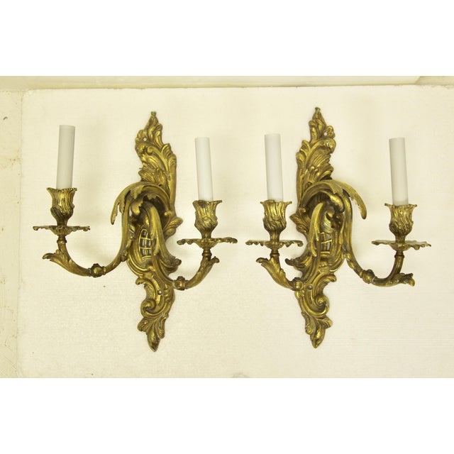 French Rococo-Style Brass Sconces, Pair | Chairish