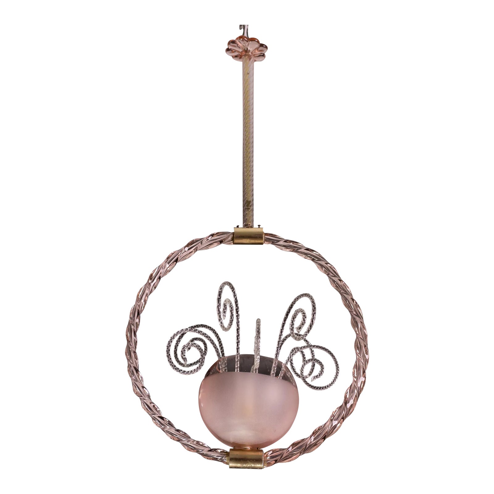 Pink Fount Art Deco Barovier and Toso Glass Murano Pendant, 1940 | Chairish