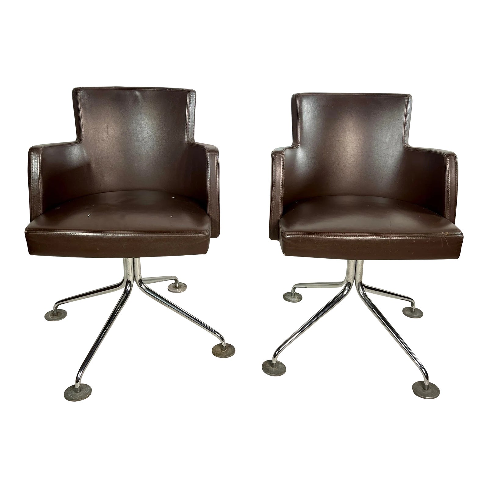Potocco Leather Arm Chairs Made in Italy - a Pair | Chairish