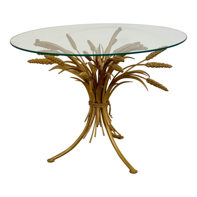 1950s Sheaf of Wheat Gilded Tole Side Table | Chairish