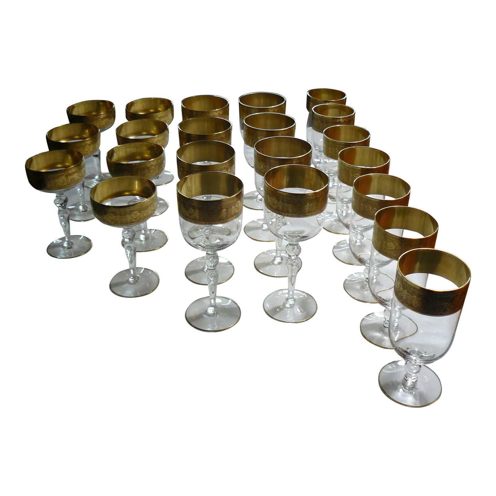 Early 20th Century Goldenrod by Glastonbury-Lotus Stemware- 22 Pieces ...