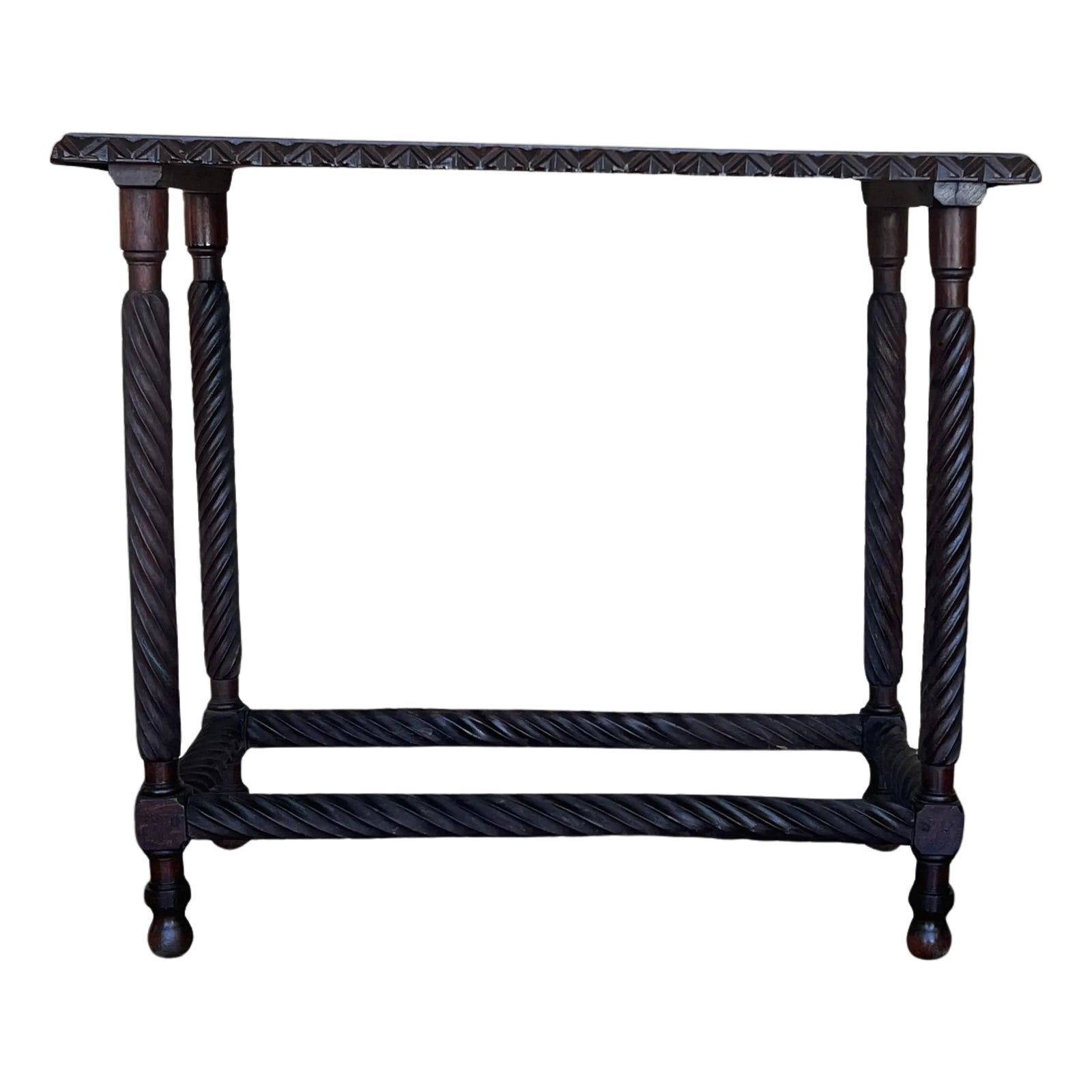 19th Spanish Side Table with Cared Turned Legs and carved edges | Chairish