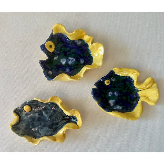 Late 20th Century Handmade Glazed Fish Stoneware Pottery Dishes, Set of ...