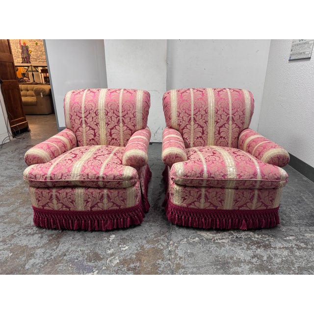 Custom Design Louis XV Style Red & Silk Rolled Back Chairs, a Pair ...