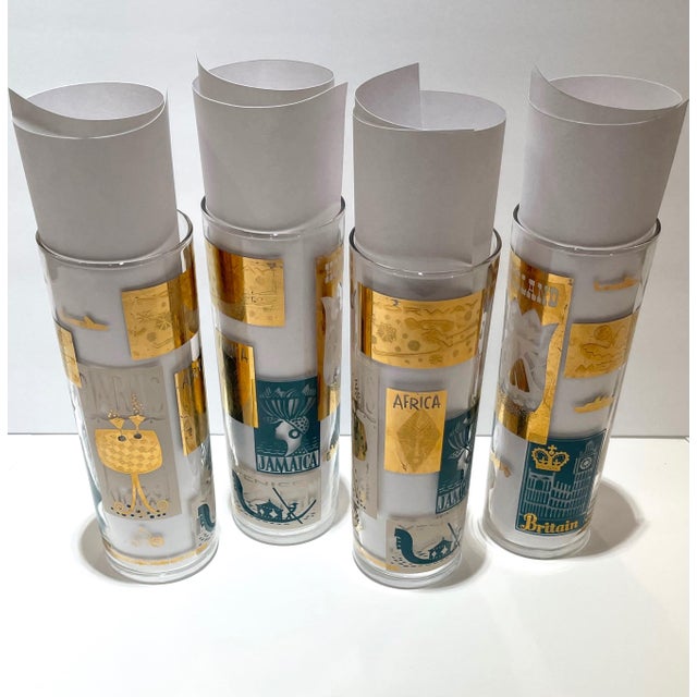 Ned Harris Mid-Century Modern Travel-Themed Barware, Set of 8 Tumblers ...