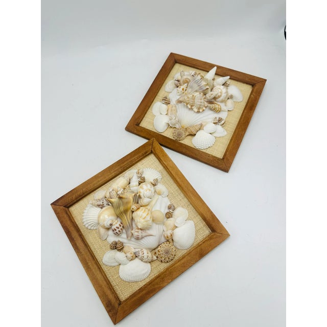 Vintage Coastal Handmade Shell Plaques, a Pair | Chairish