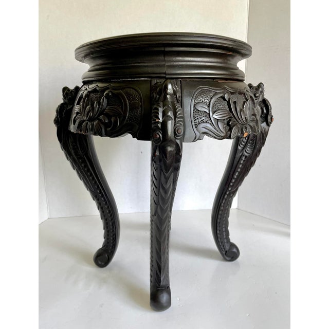Asian Japanese Black Carved Wood Dragon Stand Pedestal | Chairish