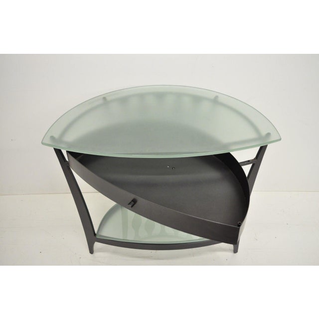 Steel & Glass Modernist Demilune Side Tables - A Pair | Chairish