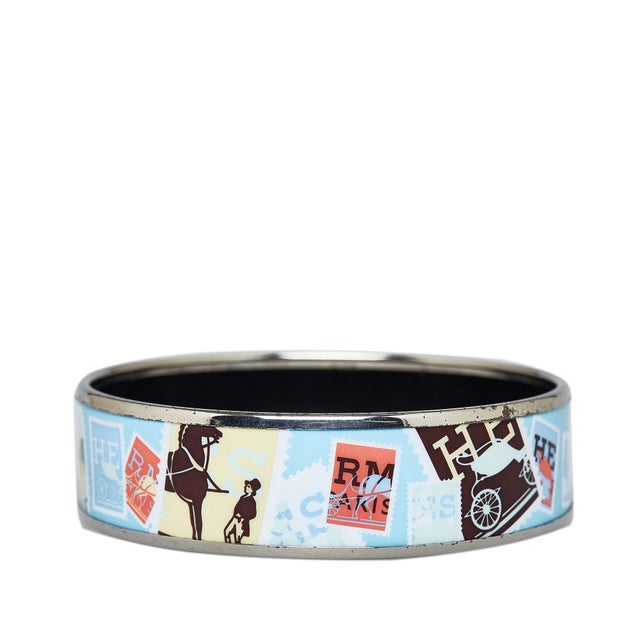 Hermes Postage Stamp Wide Enamel Bangle Costume Bracelet | Chairish