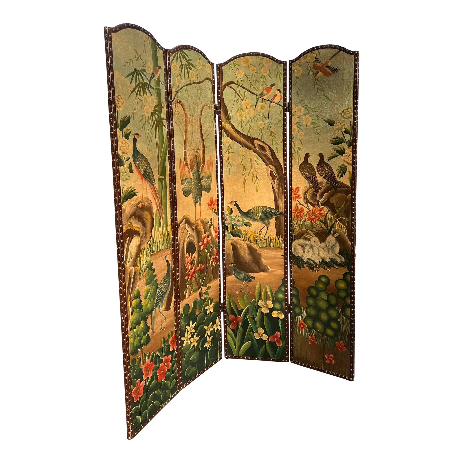 Vintage Large Screen With Bird Details | Chairish