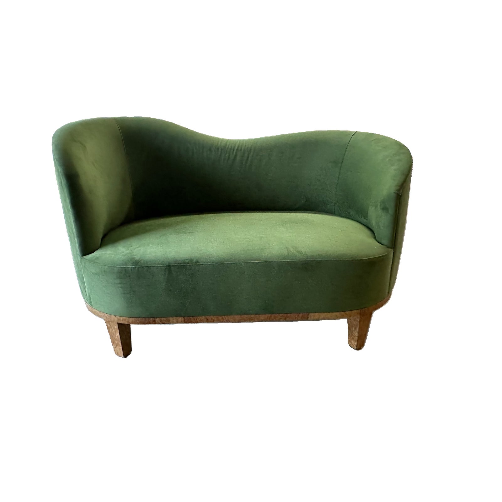 Noeka Home Collection Asymmetrical Settee in Green Velvet & Burl Veneer ...