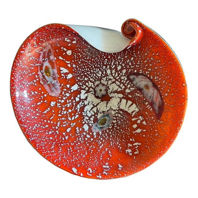 Vintage Midcentury Barbini Murano Style Red Silver Flecks Italian Art ...