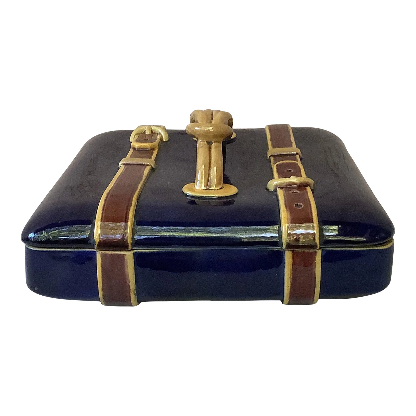 19th-Century Majolica Brown Westhead Moore Box | Chairish