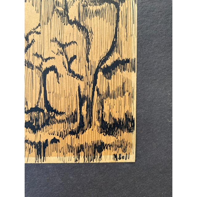 Mid Century Modern Ink Landscape Drawing | Chairish