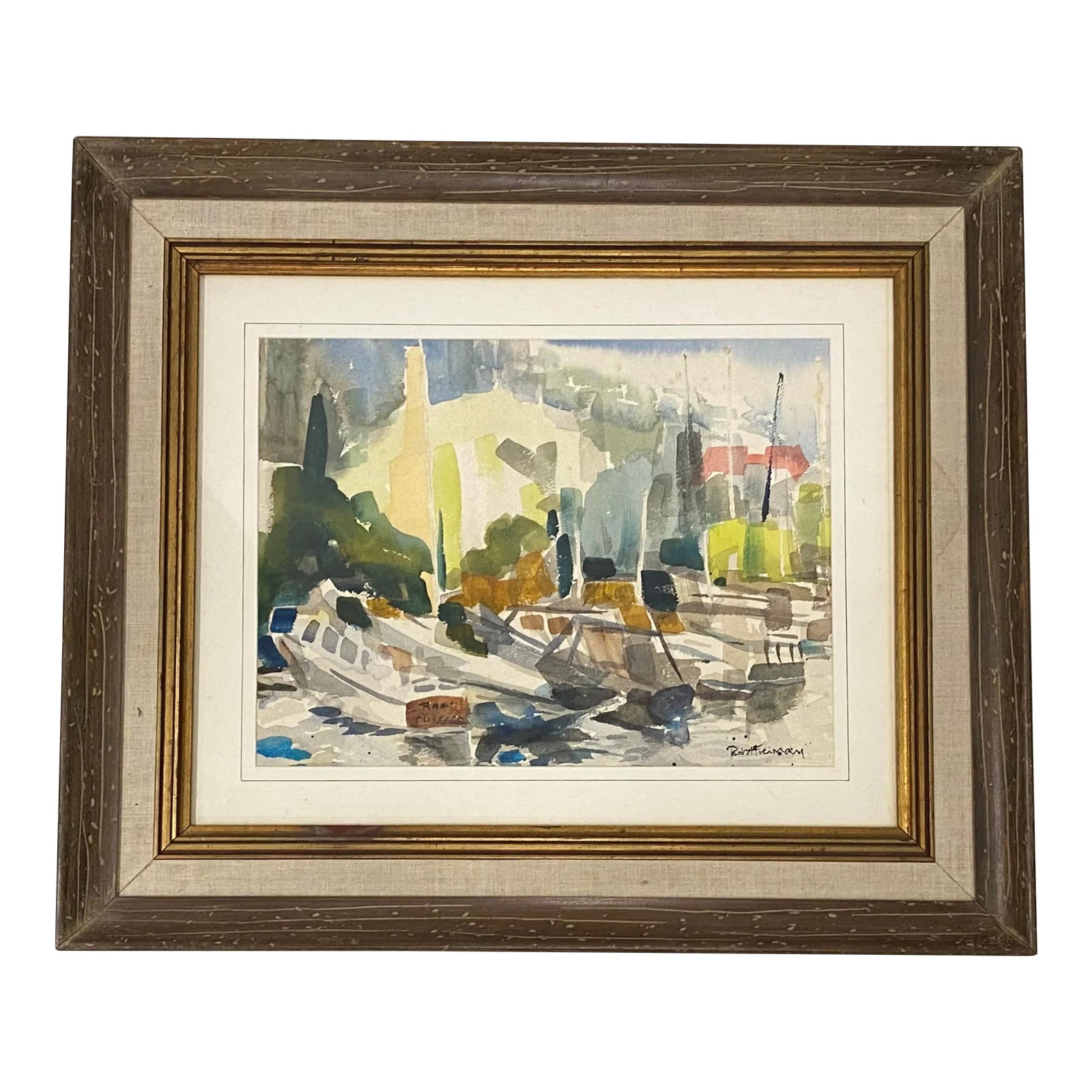 Robert Freiman "Boats at Marina" Original Watercolor C.1970 | Chairish