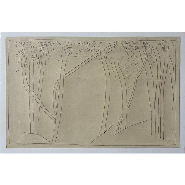 Abstract "Tree Landscape" Ink Line Drawing 1981 American Modernist Jack ...
