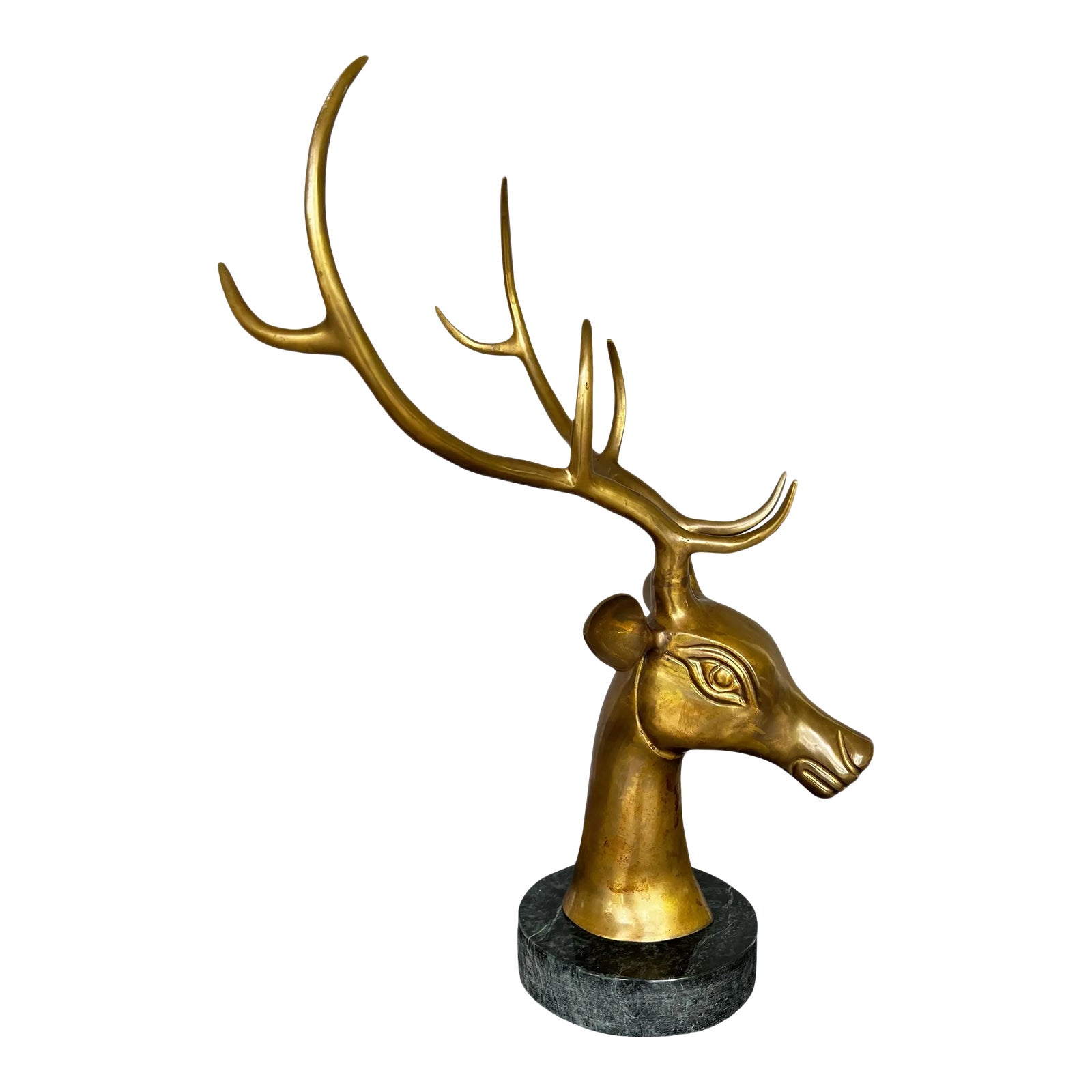 Vintage Large 27”h Bronze Stag Head on Marble Base | Chairish