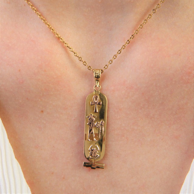 Modern 18 Karat Yellow And Rose Gold Egyptian Cartouche Pendant | Chairish