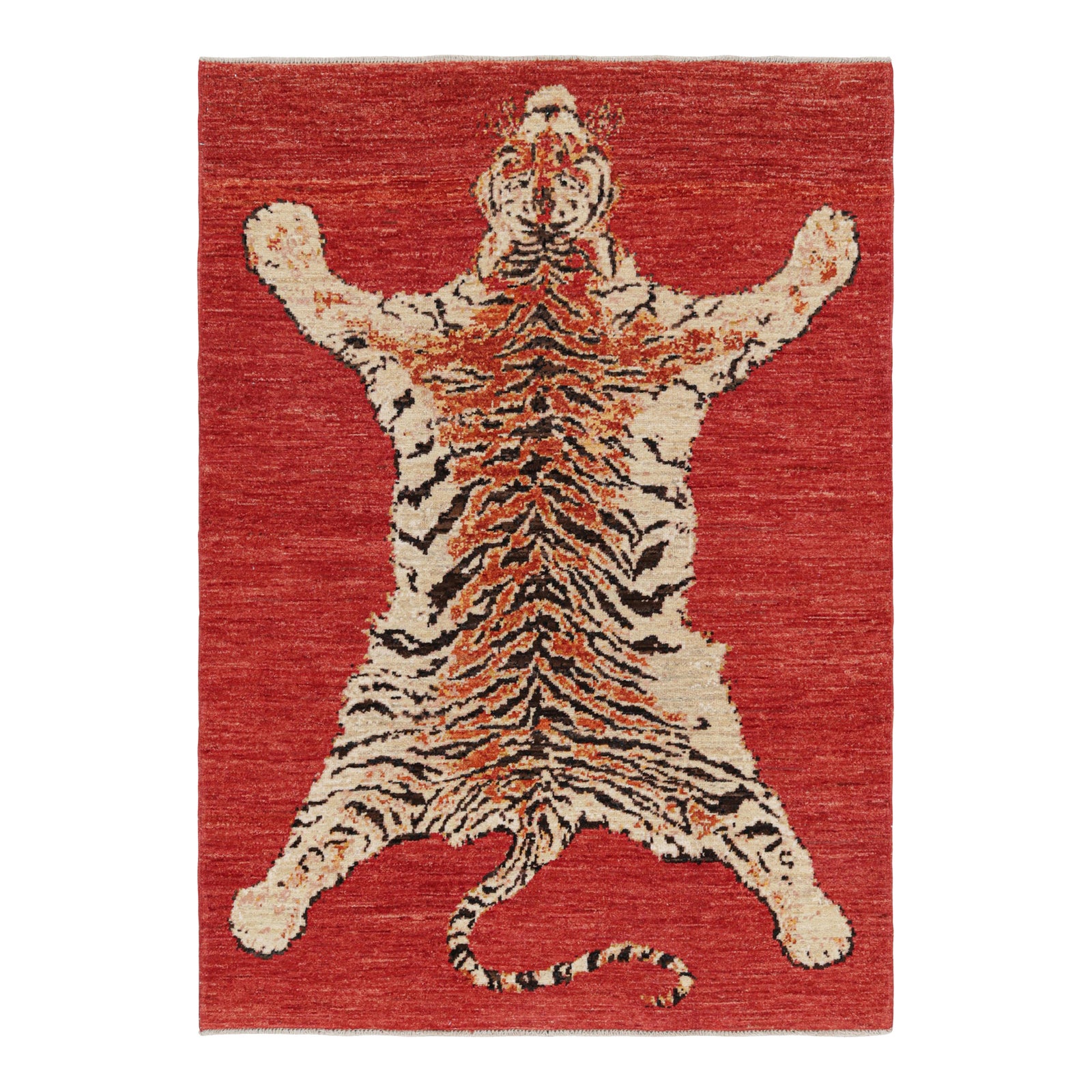 Rug & Kilim’s Tiger Skin Rug in Red With Orange and Beige-Brown ...