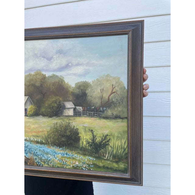 1973 Texas Landscape Bluebonnet Oil Painting on Canvas by Artist ...