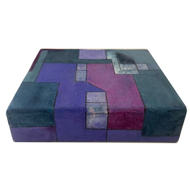 Contemporary Geometric Abstract Blue and Violet Small Square Oil ...