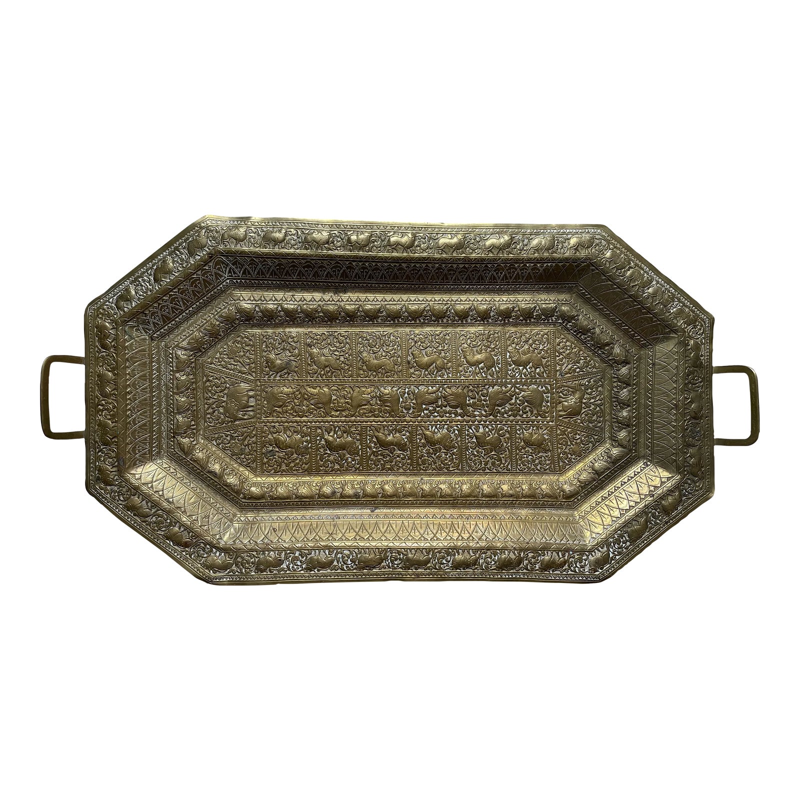 Vintage Indo-Persian Brass Serving Tray | Chairish