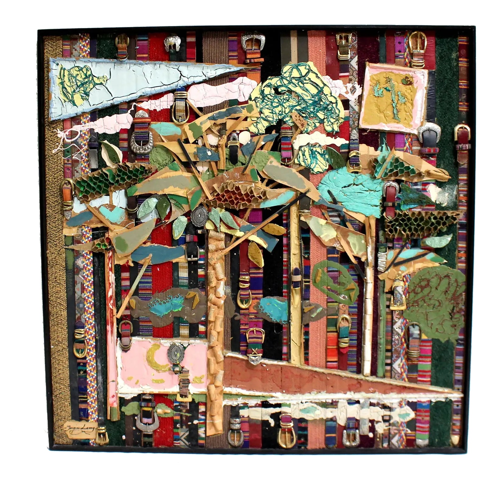 Art Brut Mixed-Media Painting by Jacques Lamy, "Organic Landscape ...