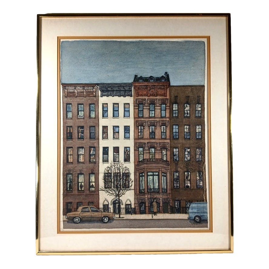 Original Watercolor by Elliott Kosloff New York Brownstones 1980s ...