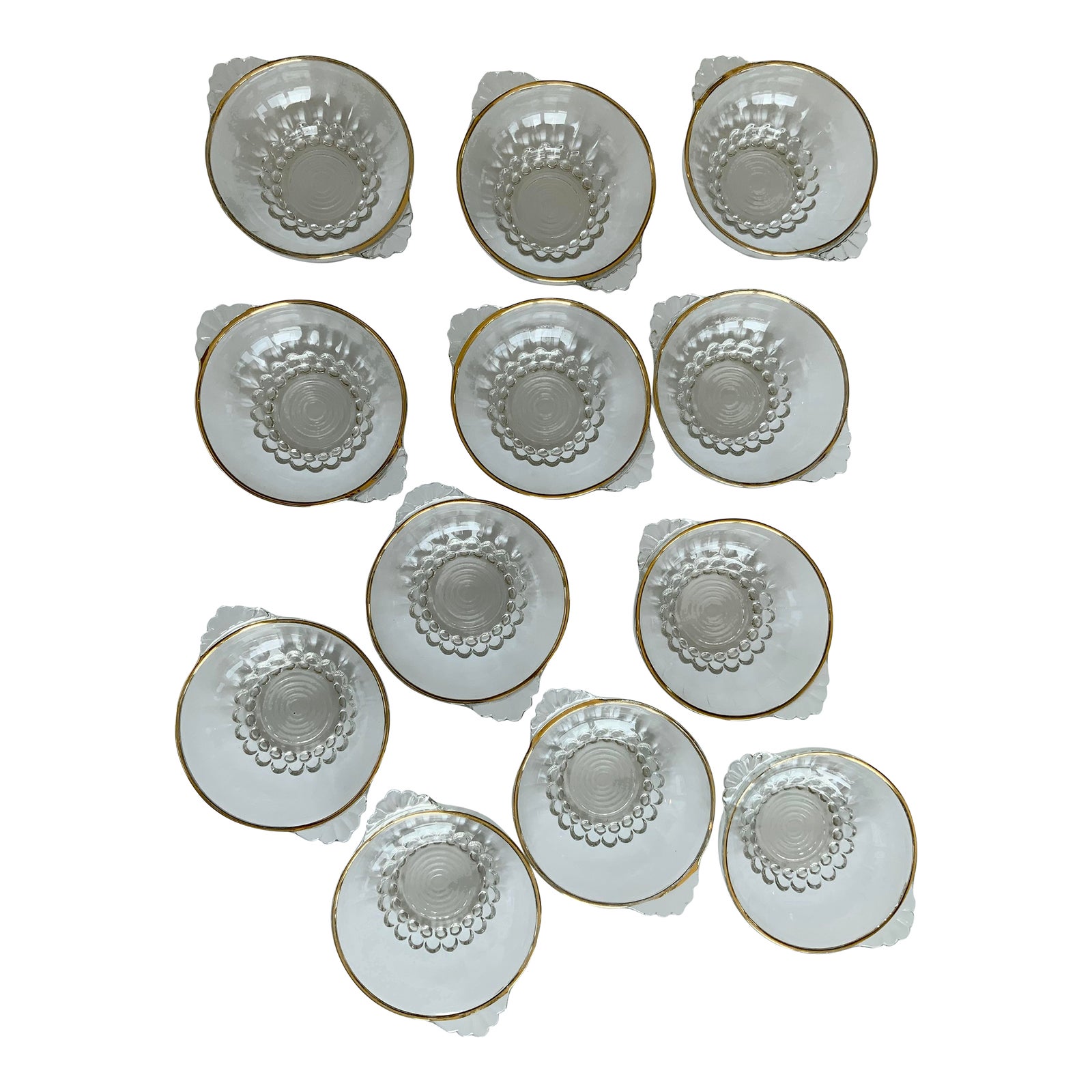 Late 20th Century French Bubble Footed Gold-Rimmed Glass Nut/Finger ...