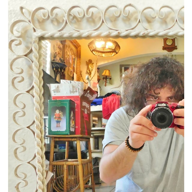 Antique White Wrought Iron Scroll & Twist Hanging Wall Mirror | Chairish