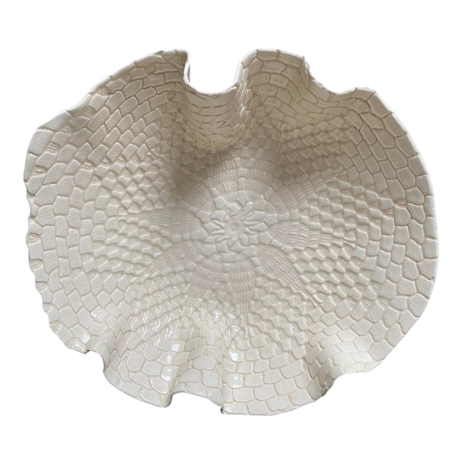 Vintage 1992 Hand Made Impressed Lace Porcelain Pottery Bowl Signed ...