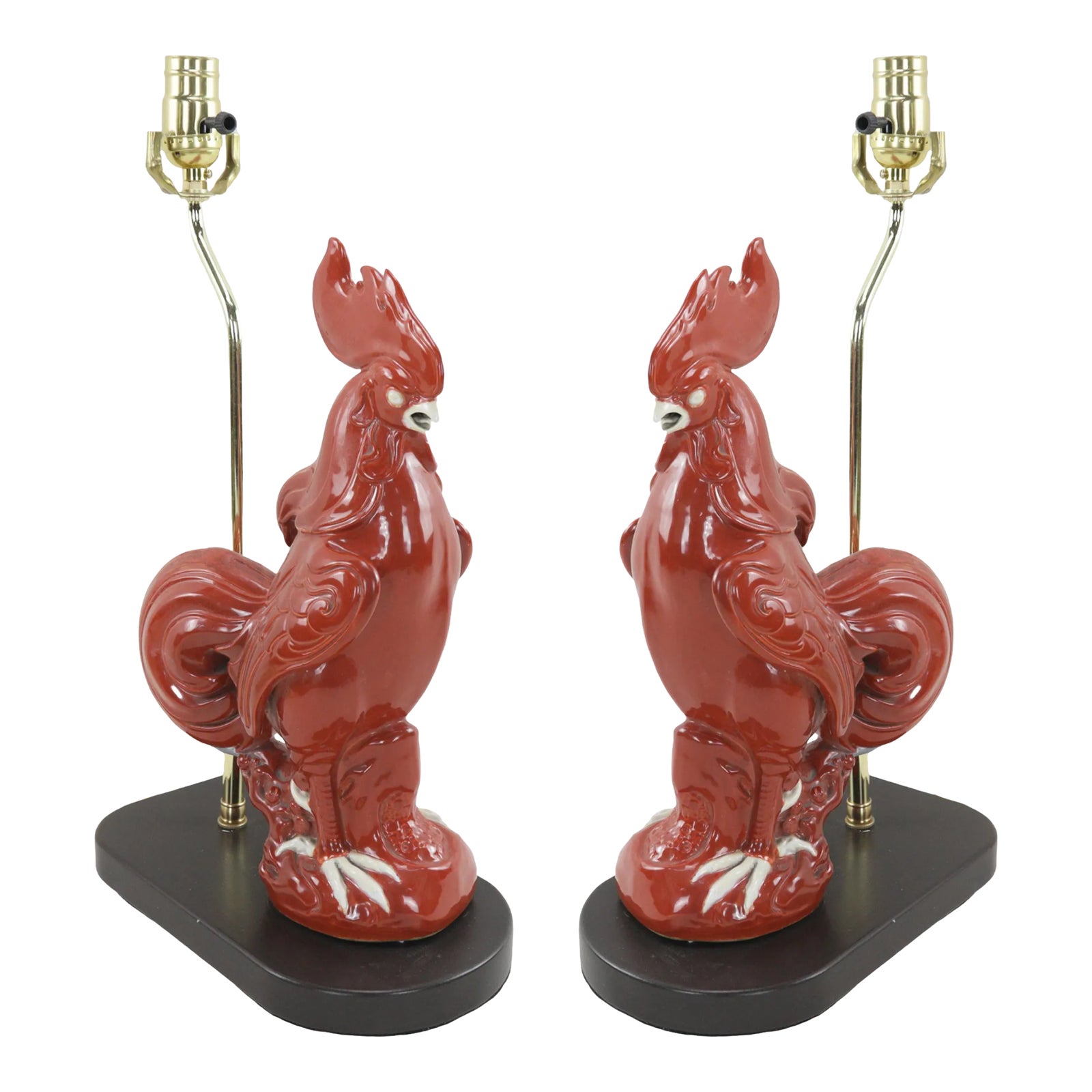 Porcelain Sculpture Chinese Red Rooster Table Lamp | Chairish