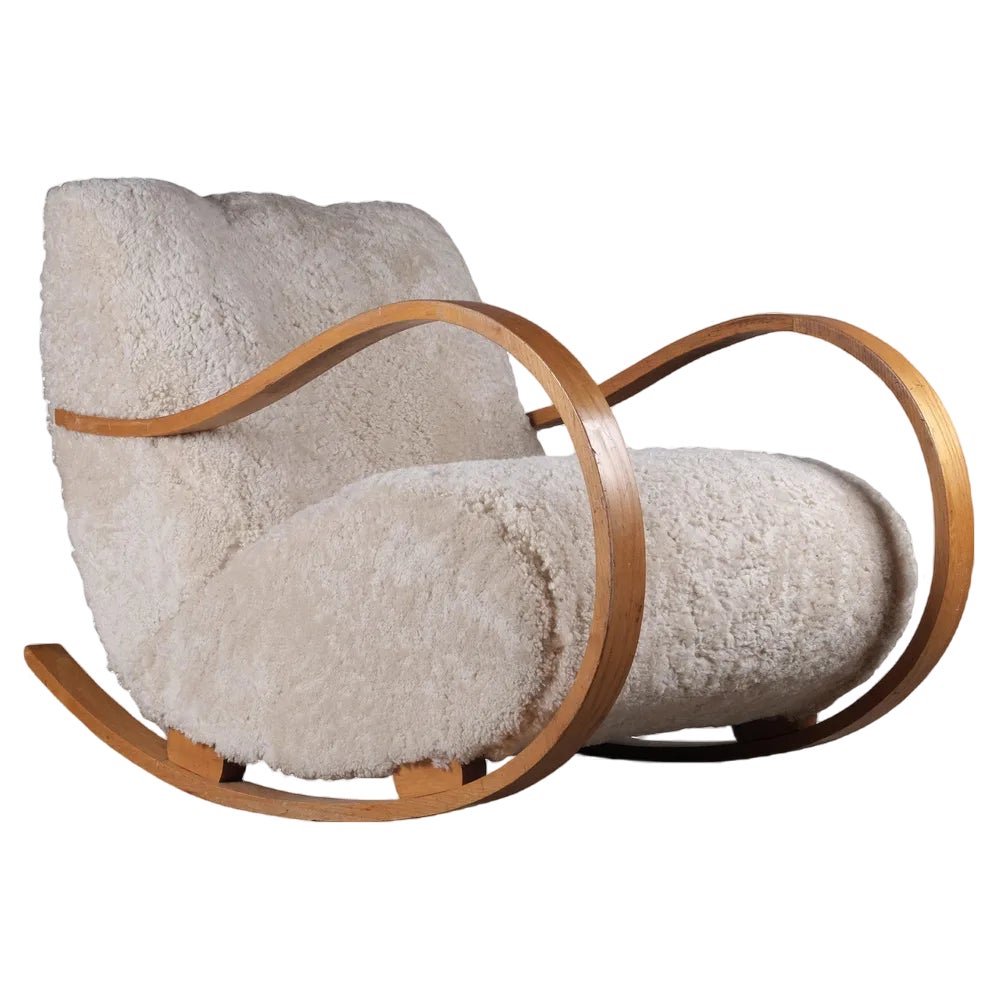 Swedish Rocking Chair in Sheepskin, 1940s | Chairish