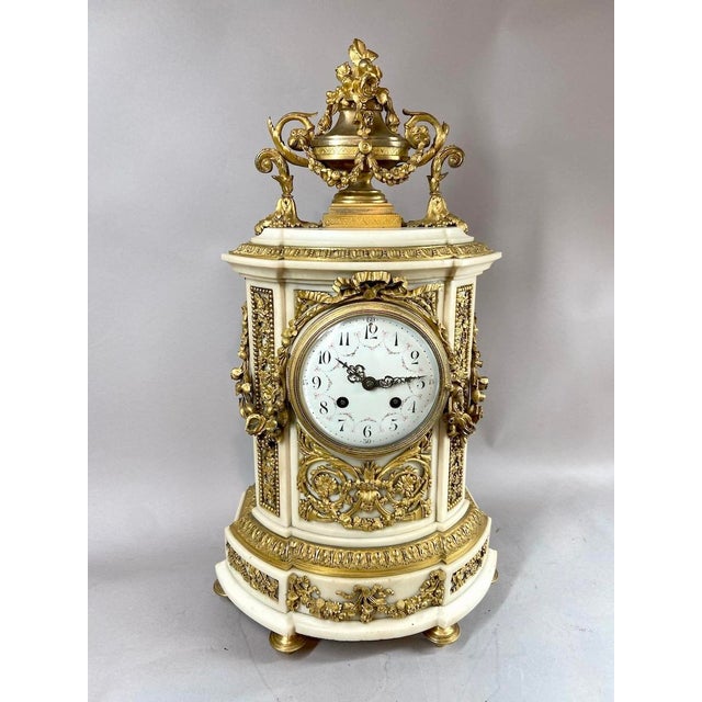 French Louis XVI Marble and Bronze Chimney Clock Set, Mid-19th Century ...