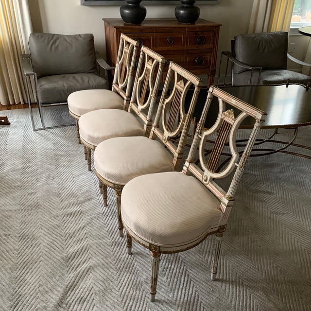 19th Century Swedish Gustavian Painted Lyre Back Dining Chairs With ...