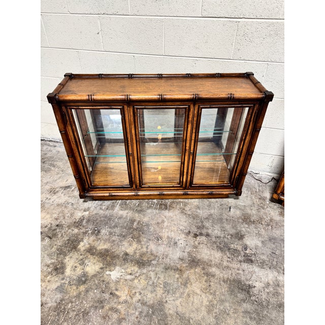 Vintage Faux Bamboo Lighted Bar Bookcase Cabinets - A Pair | Chairish