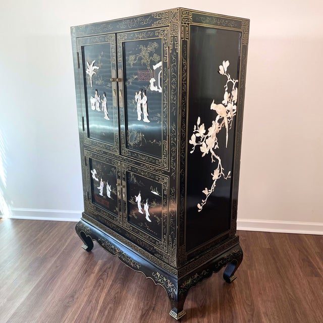 Early 20th Century Chinese Black Lacquer Cabinet With Mother of Pearl ...