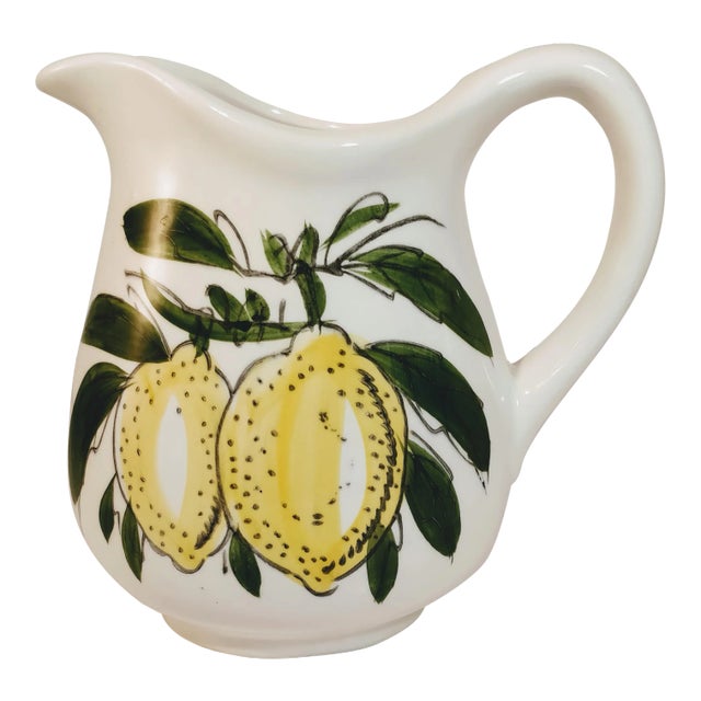 Vintage Lemon Pitcher Fruit Pottery Serveware Hand Painted | Chairish