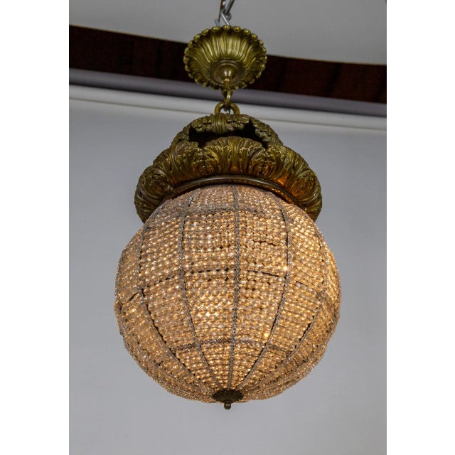 Large 1900s Belle Epoque Beaded Crystal Sphere Light Fixture With ...