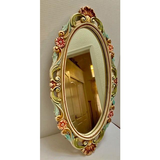 Vintage Midcentury 1970s Textural Floral Wall Mirror | Chairish