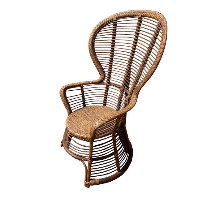 Mid-Century Bamboo Rattan Emmanuel High Back Arm Chair | Chairish